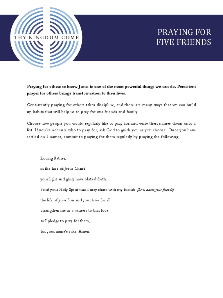 Praying For Five Friends - TKC - Template | PDF | Prayer | Theology