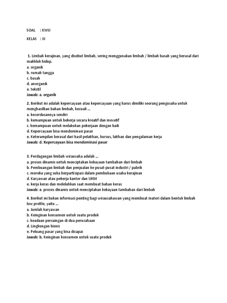 SOAL PKWU Kelas XI - 2022 | PDF