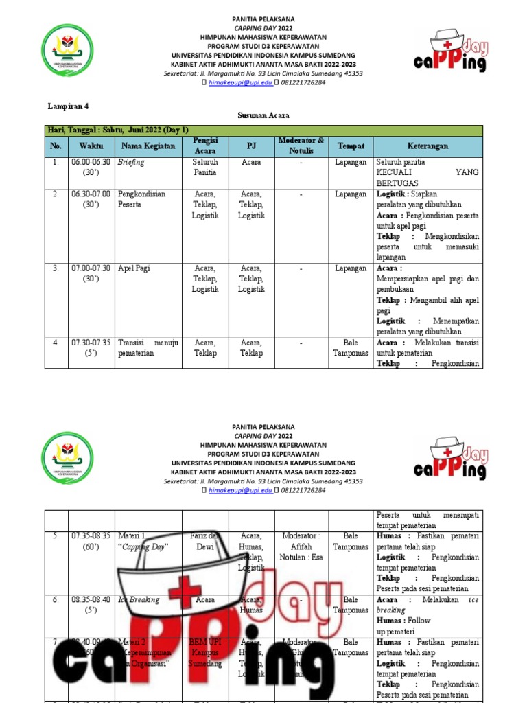 Susunan Acara Capping Day 2022 | PDF