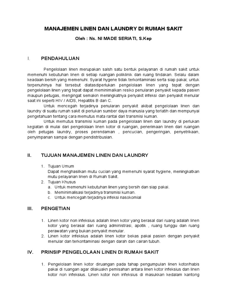 26.manajemen Linen Dan Laundry Di Rumah Sakit | PDF