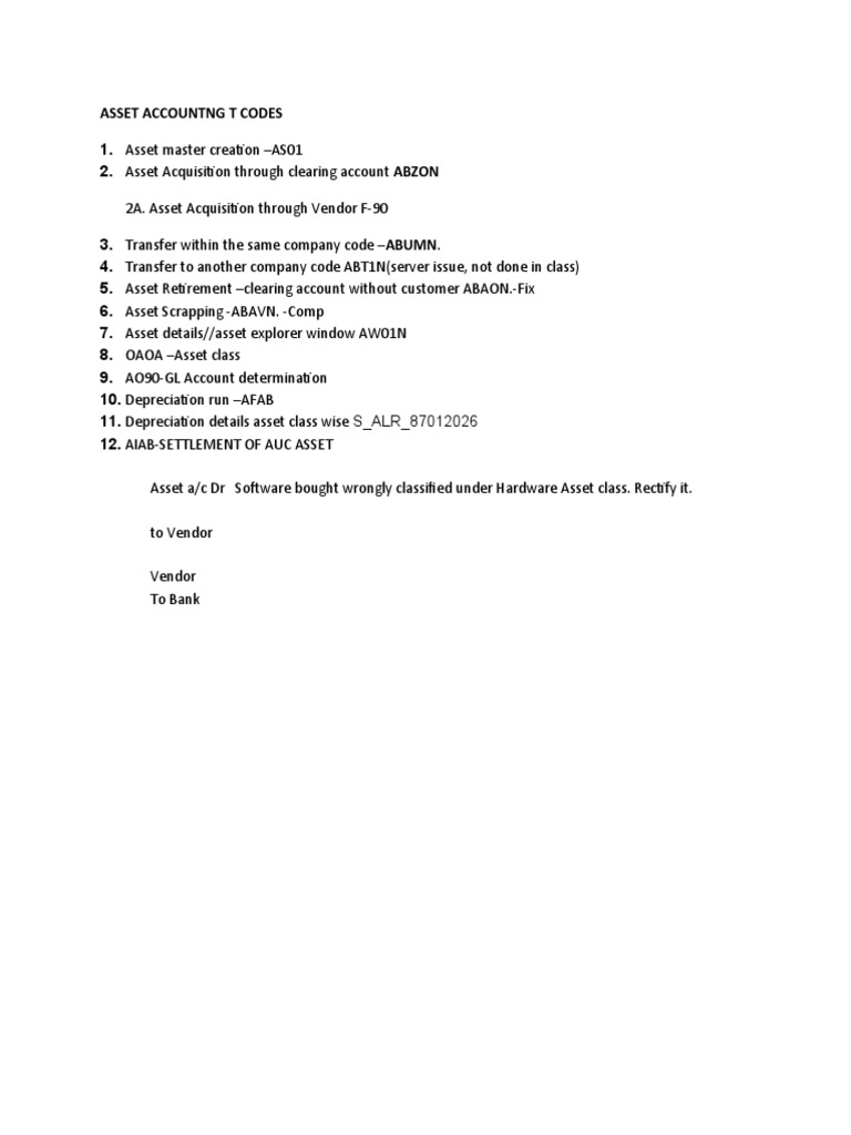 Asset Accountng T Codes | PDF | Finance & Money Management
