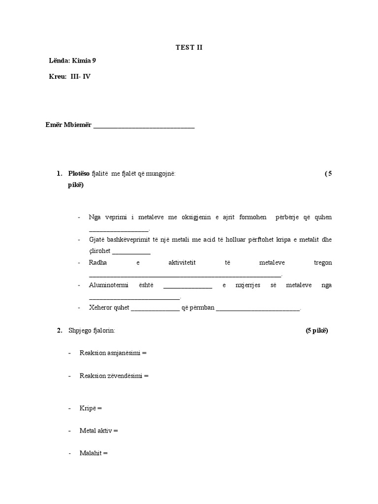 Kimia 9 - Test 2 | PDF