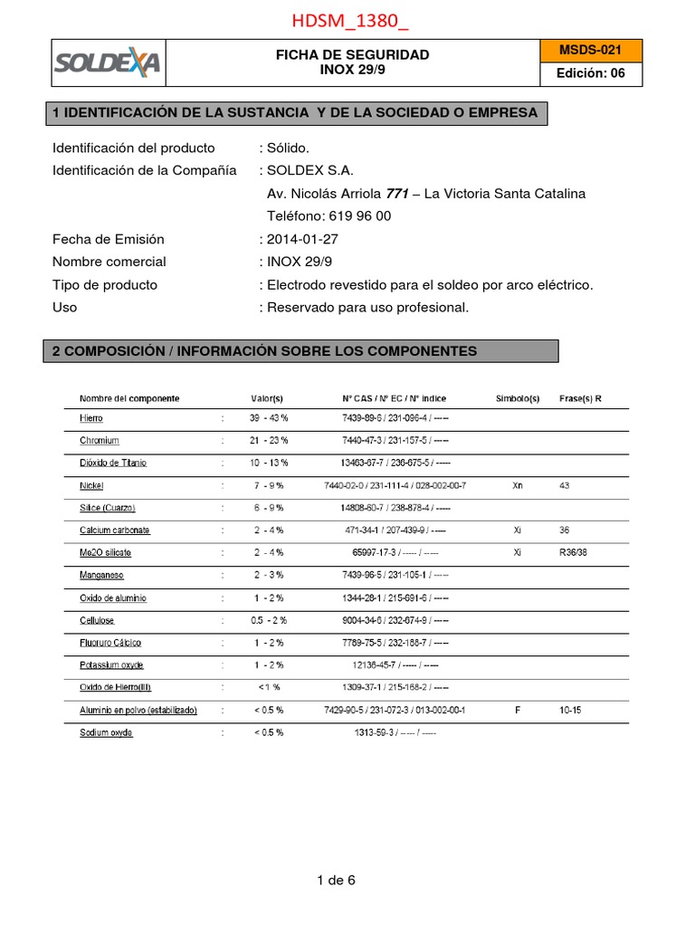 Safety Data Sheet for Stainless Steel Welding Electrodes | PDF ...