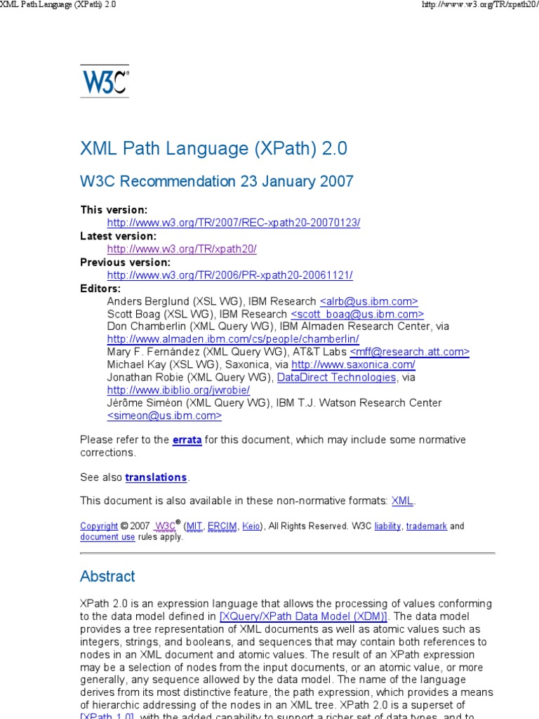 W3C.xml Path Language (XPath) 2 | PDF | Xml Schema | X Path
