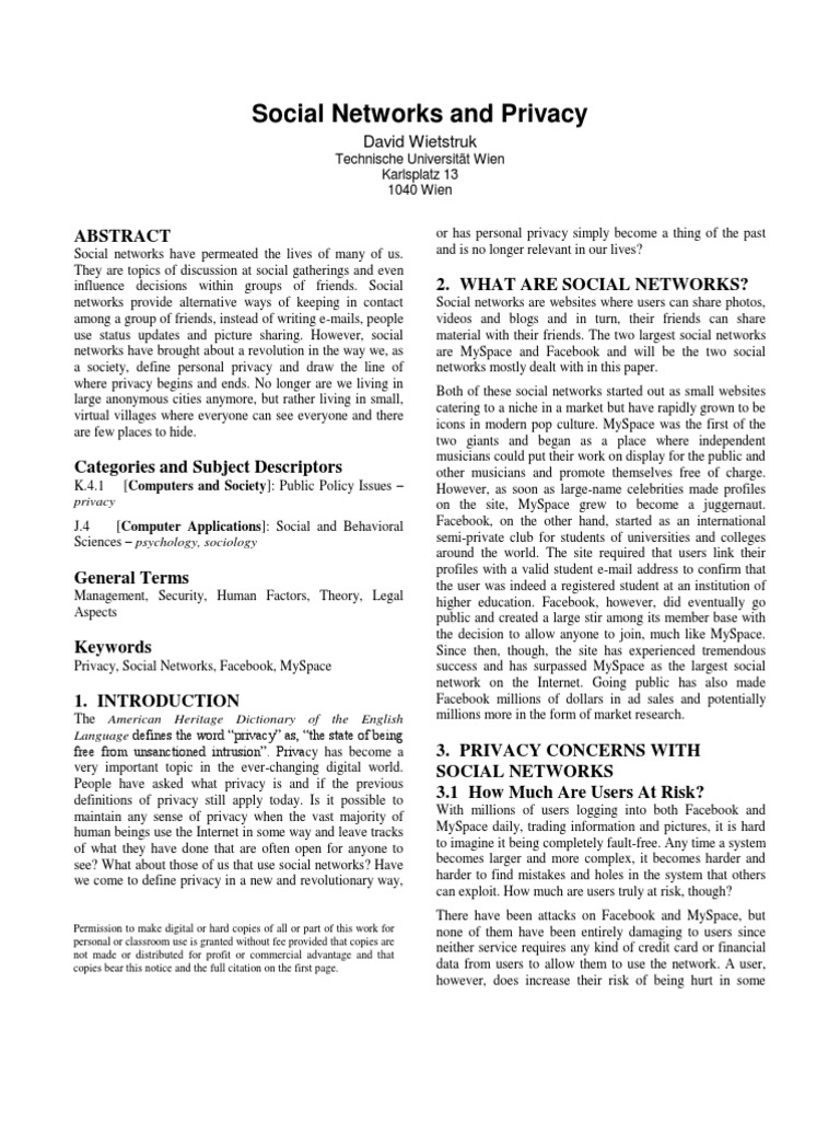 Social Networks and Privacy Issues | PDF | Social Networking Service ...