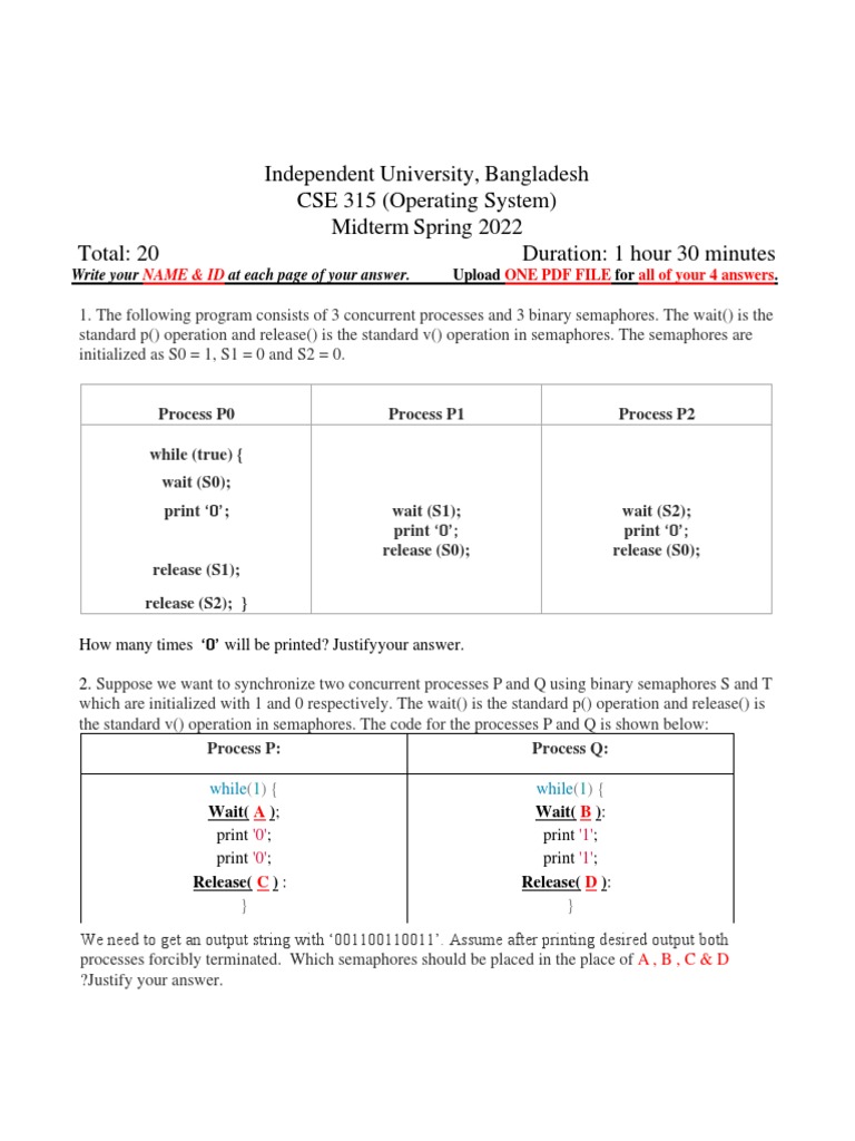 Cse-315 Spring22 Mid | PDF | Process (Computing) | Computer Programming Cse-315 Spring22 Mid | PDF | Process (Computing) | Computer Programming