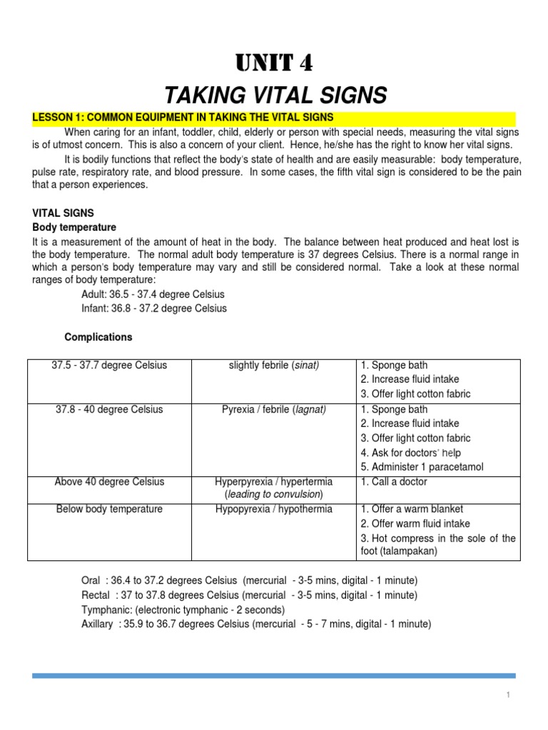 Vital Signs Measurement and Procedures | PDF | Pulse | Blood Pressure