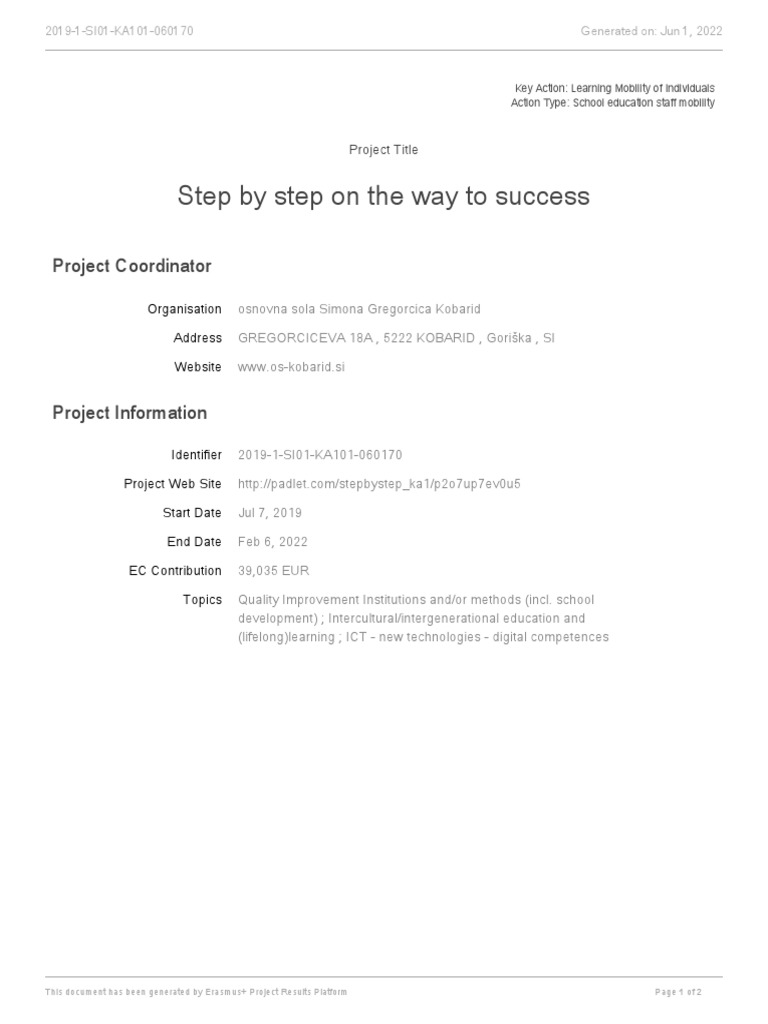 Erasmus+ Project: Step to Success | PDF | Teachers | Schools