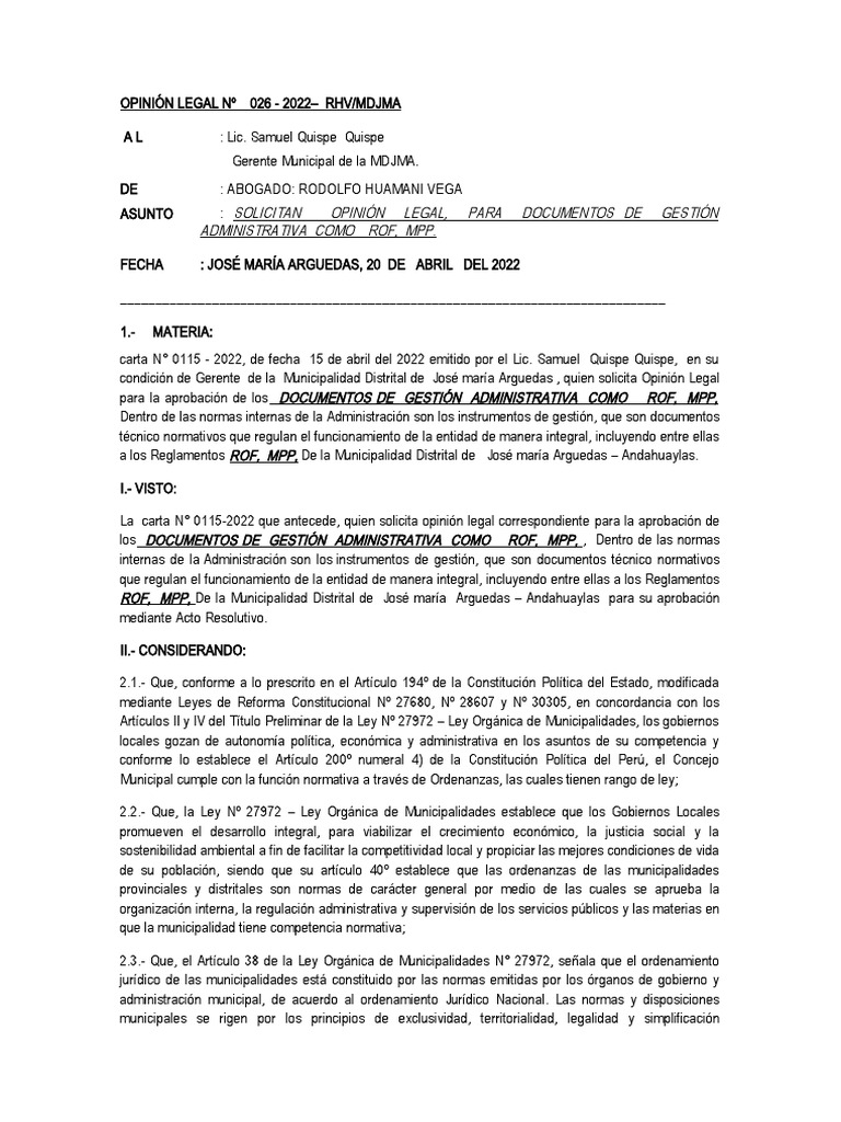 Aprobación Legal de Documentos ROF y MPP | PDF | Gobierno local | Regulación