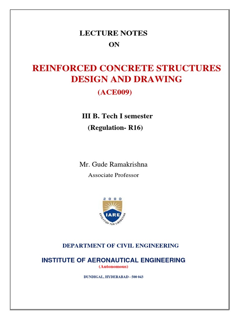 Reinforced Concrete Structures Design And Drawing Lecture Notes Pdf Strength Of Materials