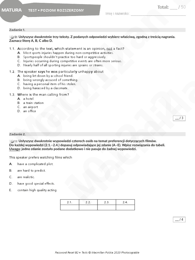 Password Reset B2 Plus Matura PR | PDF