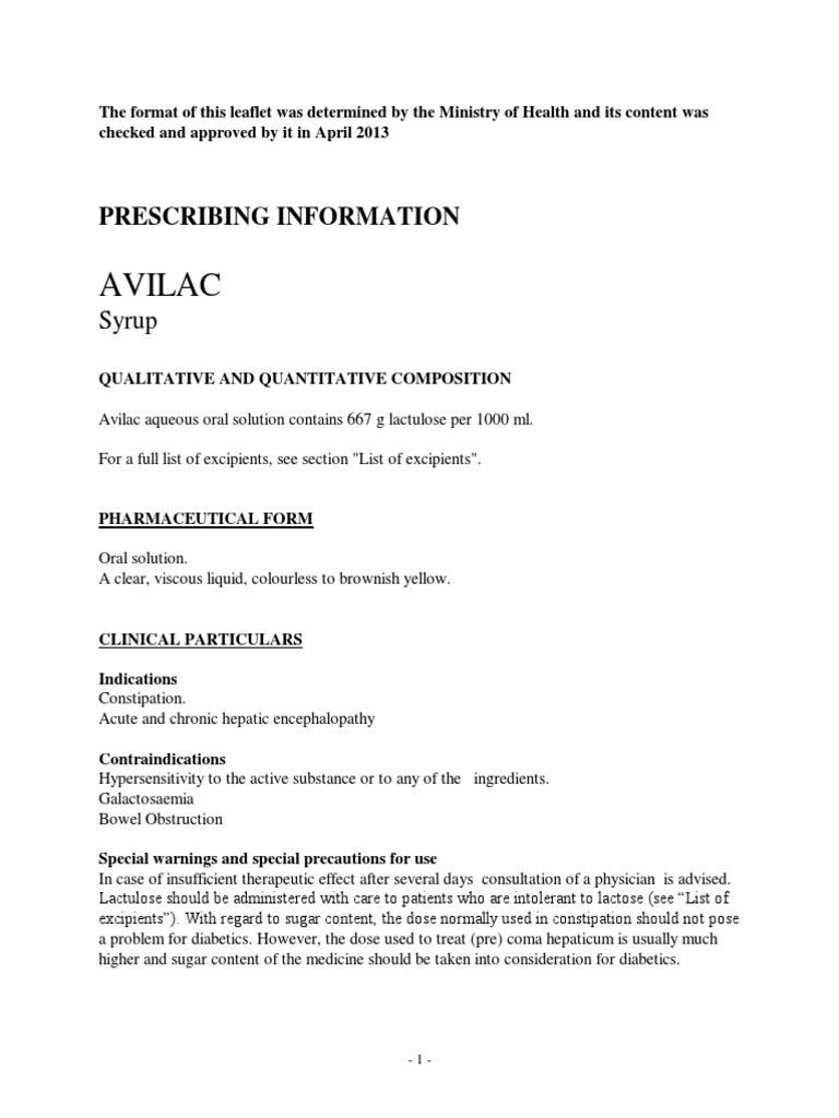 Avilac: Prescribing Information | Download Free PDF | Dose ...