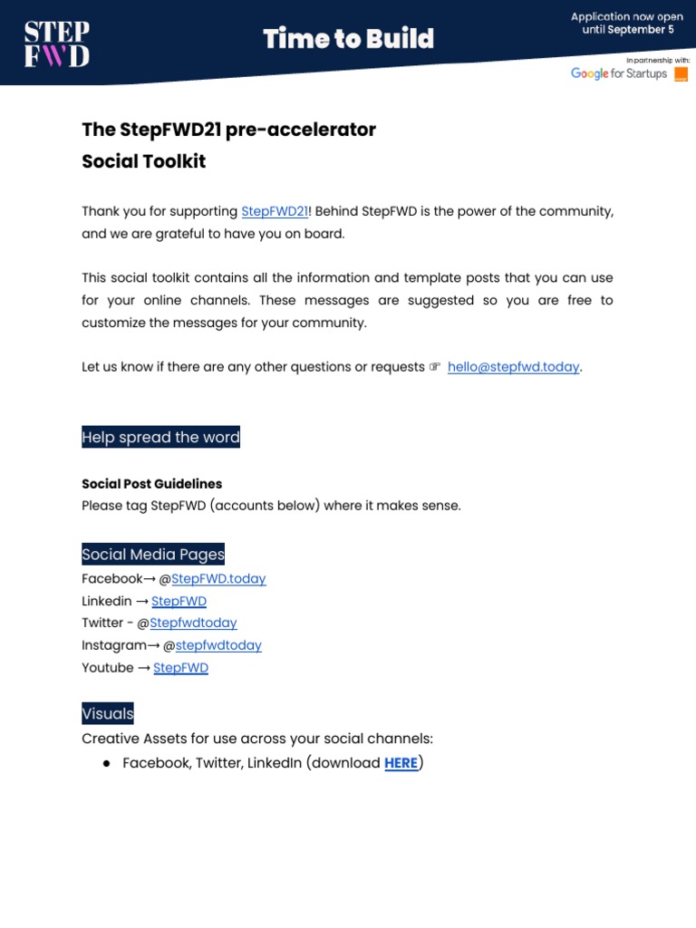 Social Toolkit - StepFWD Pre-Accelerator 2021 | PDF | Startup Company | Small Business ...