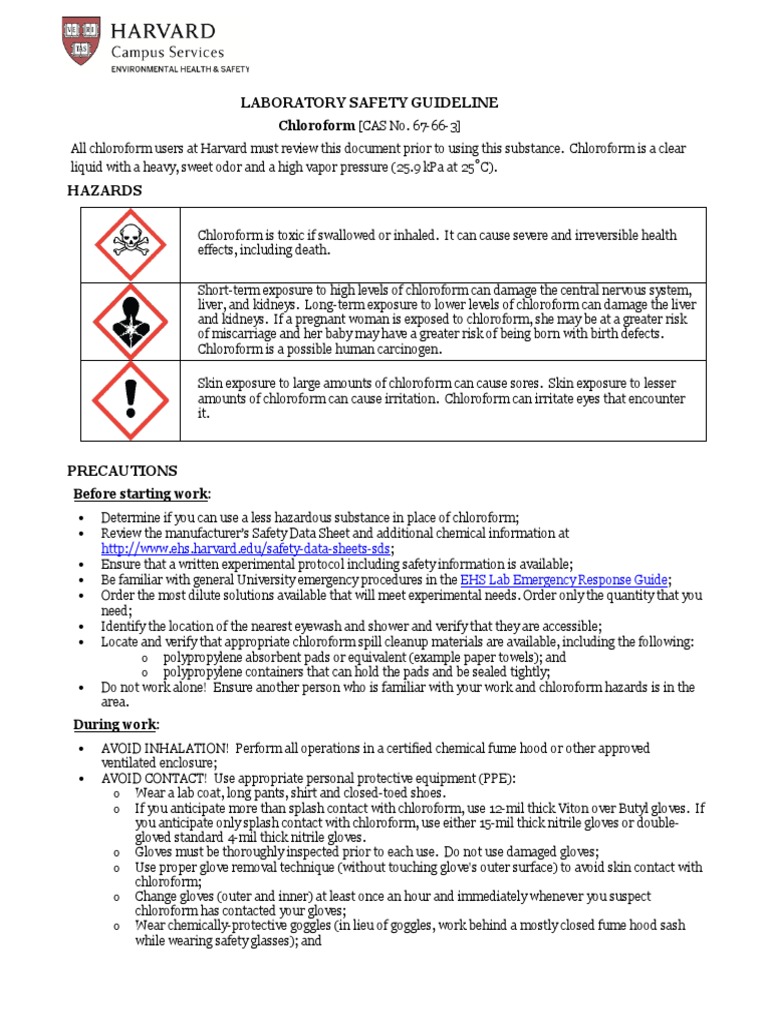 Chloroform Safety and Handling Guidelines | PDF | Chloroform | Laboratories