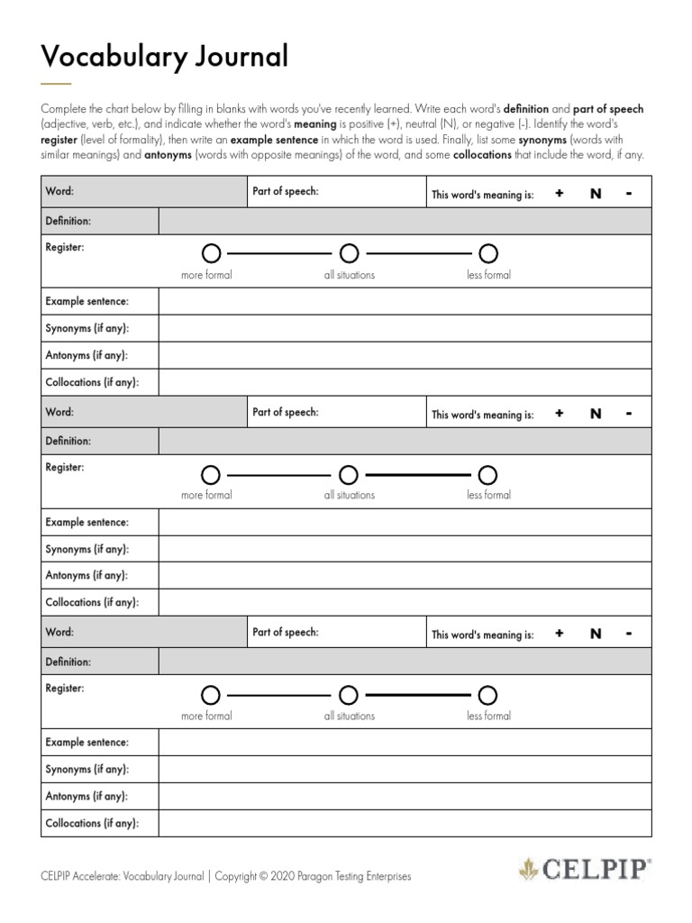 VocabularyJournalTemplate 200313 170157 | PDF | Word | Part Of Speech