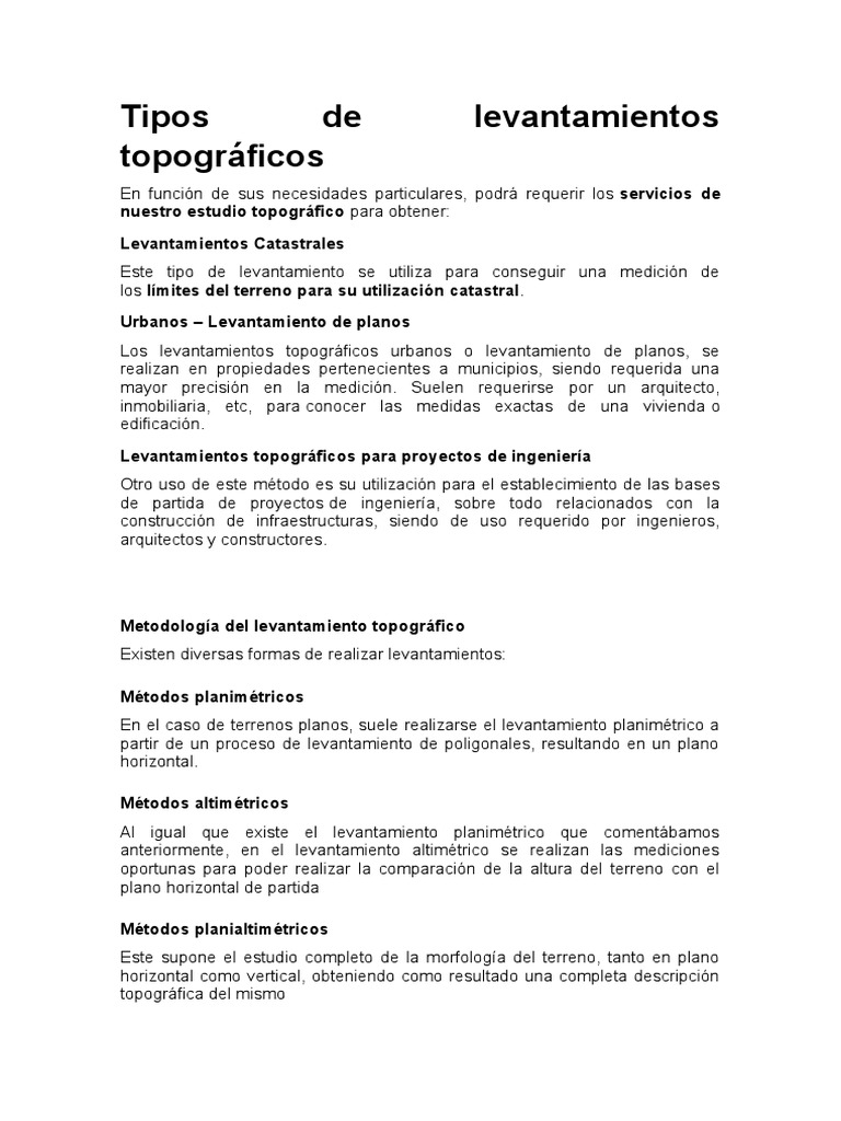 Tipos de Levantamientos Topográficos | PDF | Topografía | Ingeniería