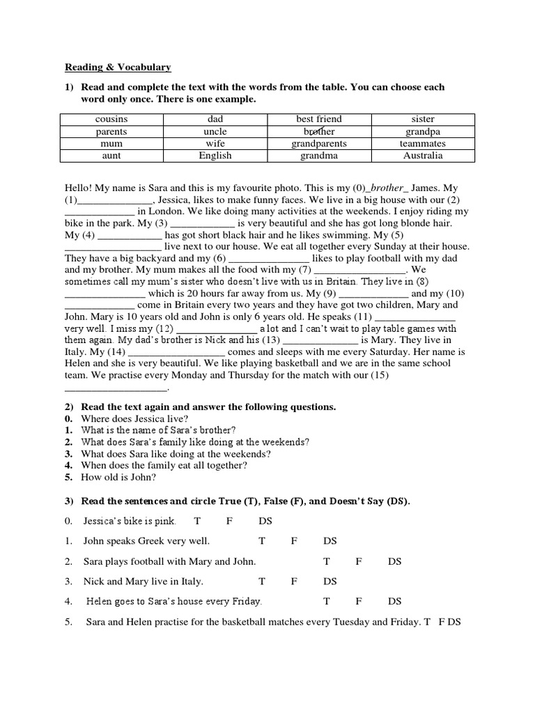 Reading Comprehension Family Members | PDF | Workweek And Weekend ...
