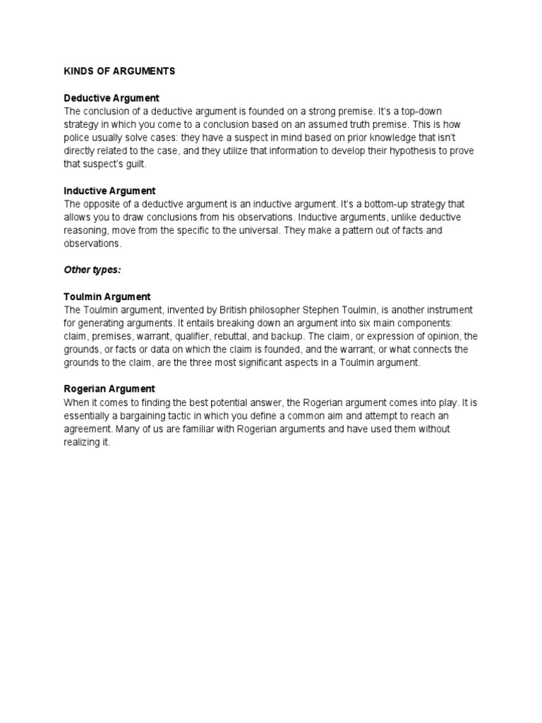 Kinds of Arguments Deductive Argument: Other Types | PDF