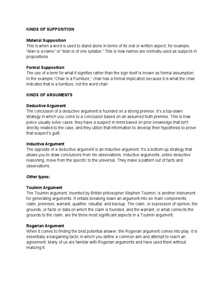 Kinds of Supposition Material Supposition: Other Types | PDF