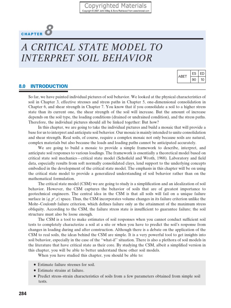 Interpreting Soil Behavior Through a Critical State Model Framework ...
