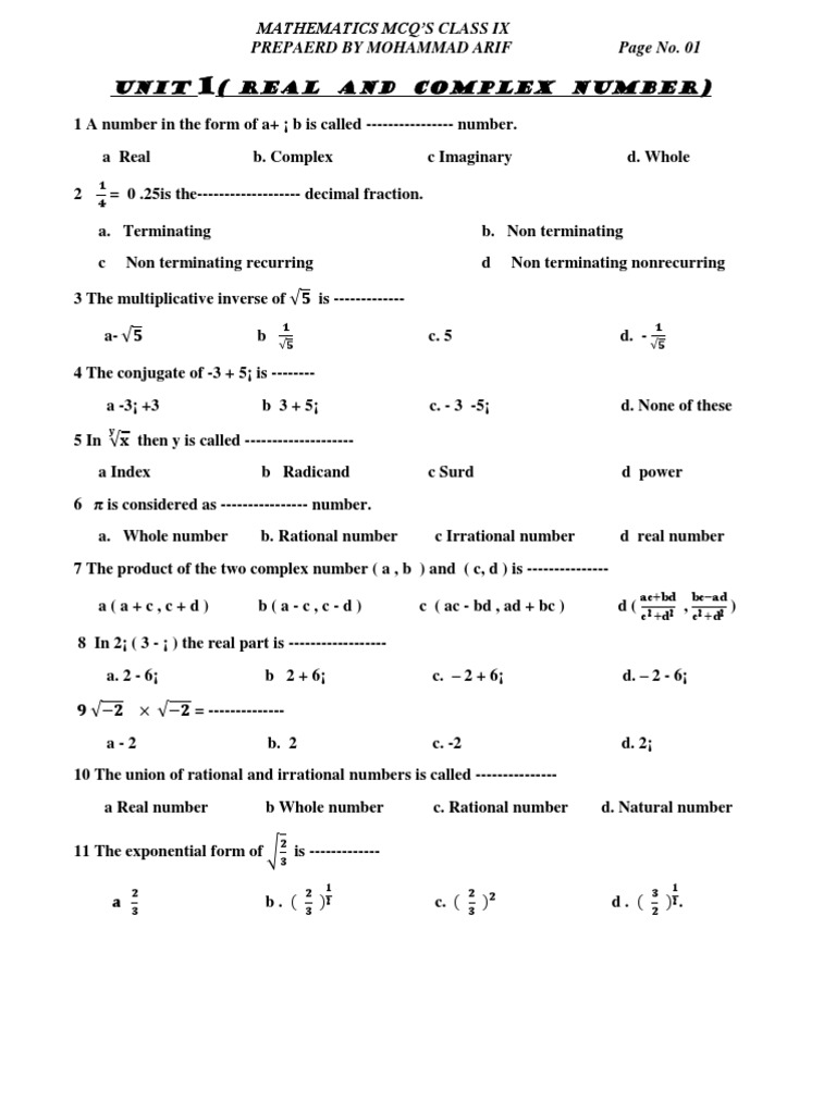 Class Ix Maths MCQS | PDF | Logarithm | Mathematics