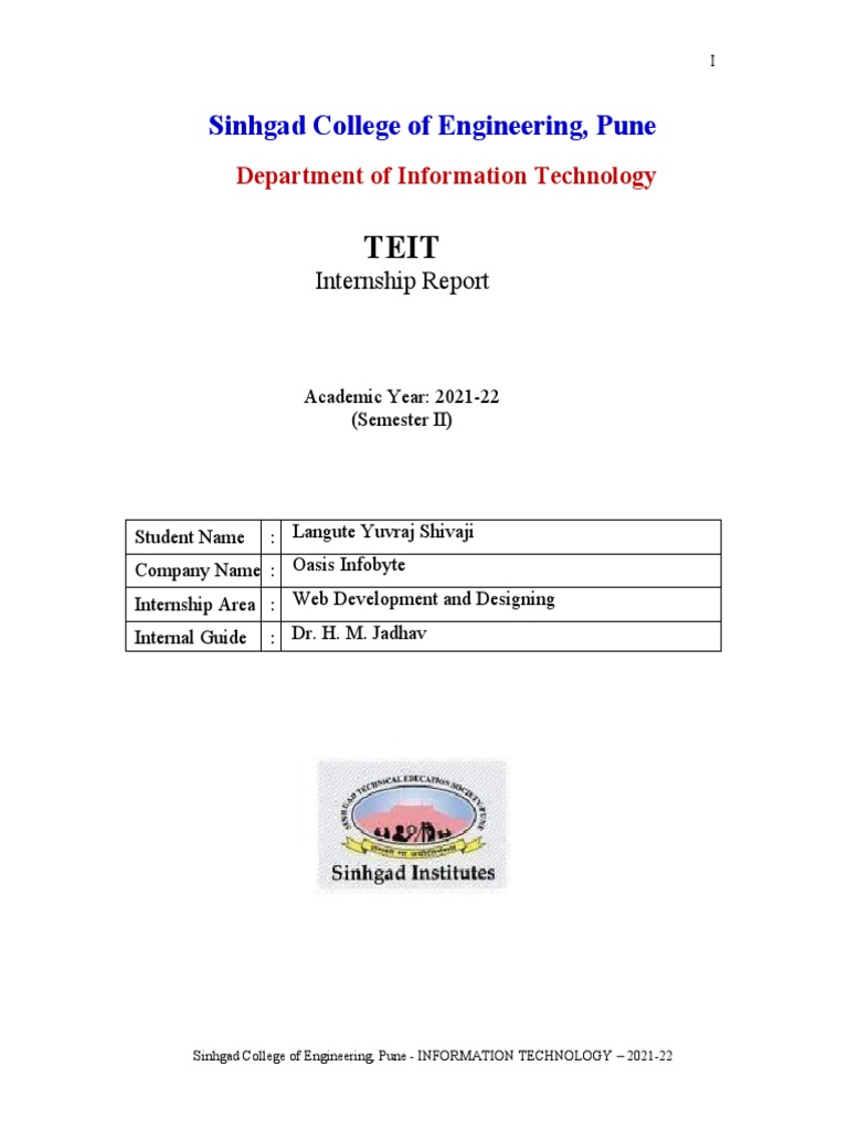 An Internship Report on Web Development and Designing at Oasis Infobyte ...