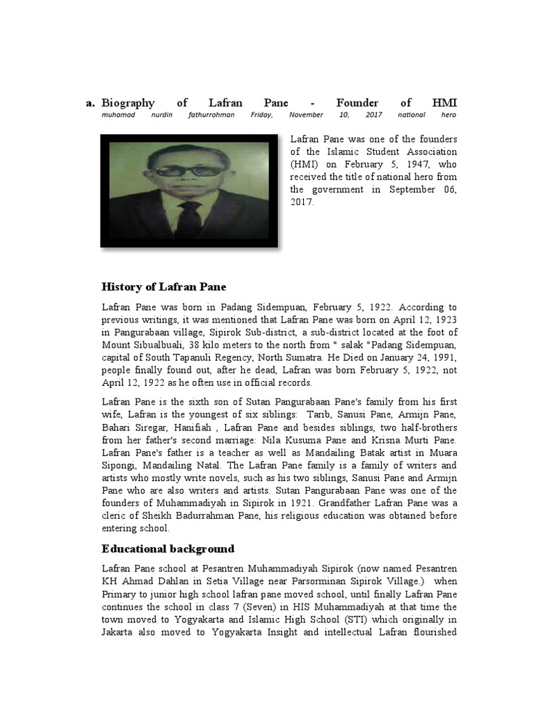 Biography of Lafran Pane | PDF | Indonesia