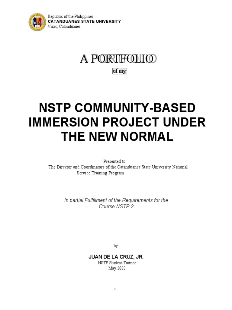 NSTP Community-Based Immersion Project Under The New Normal: A ...