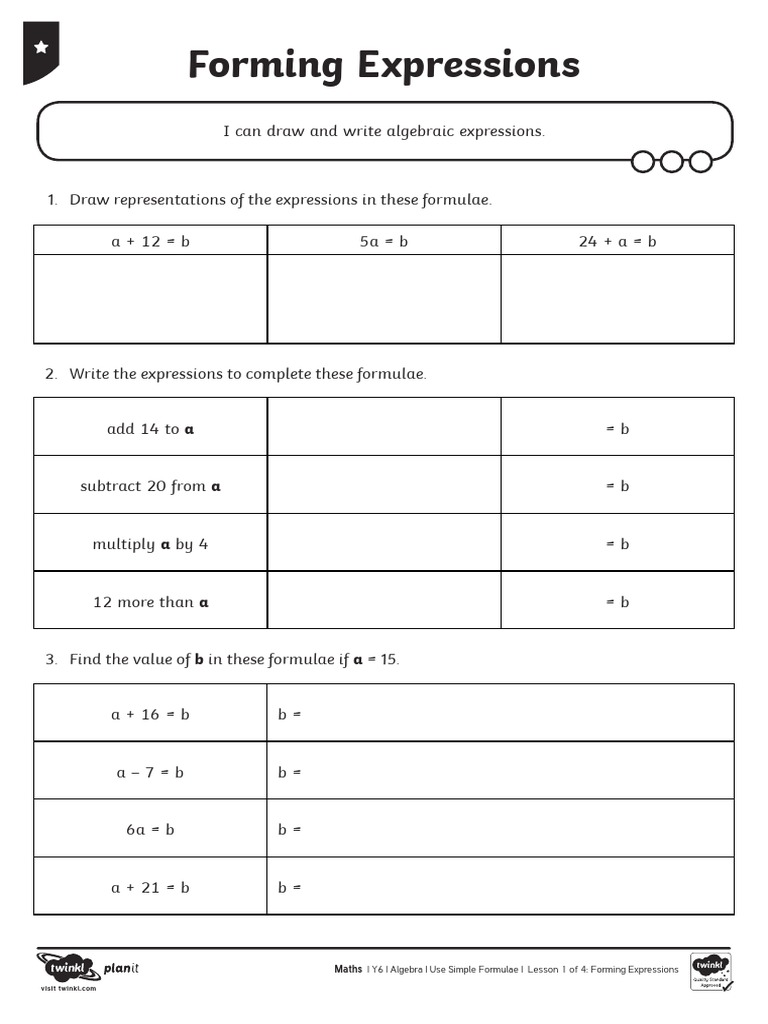 Forming Algebraic Expressions for Y6 | PDF | Multiplication | Numbers