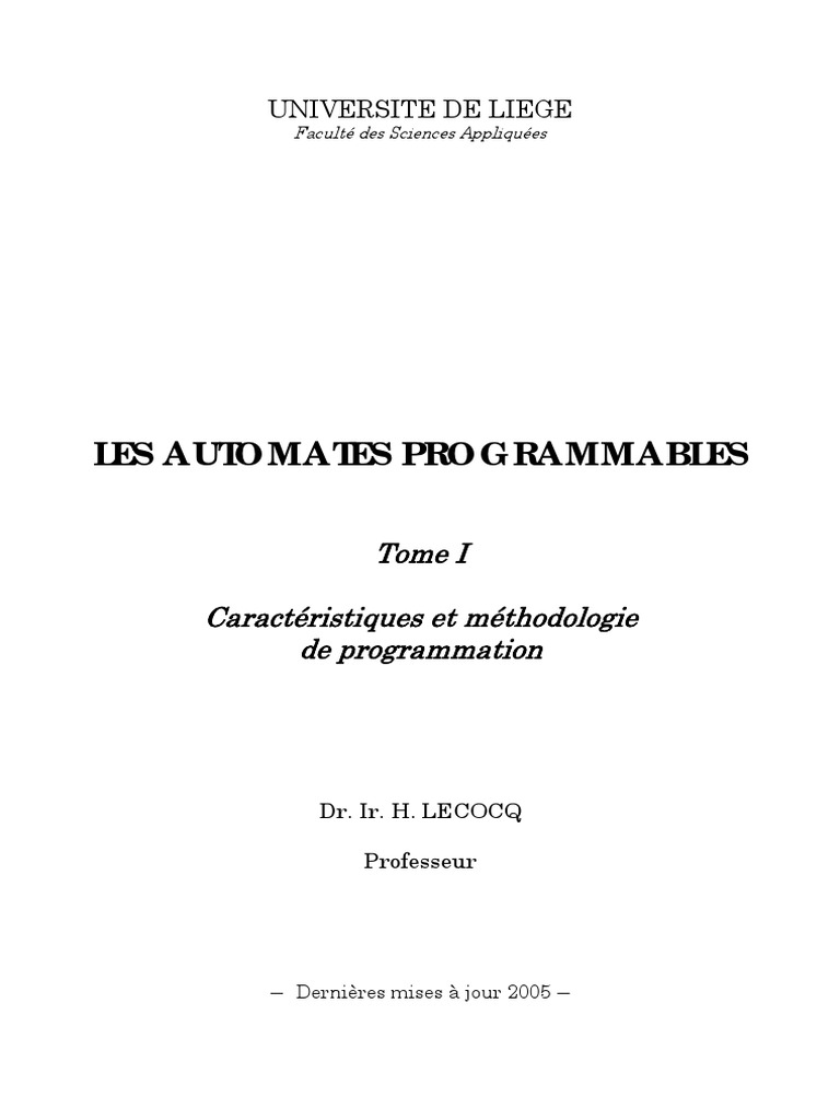 Automates Programmables : Caractéristiques et Méthodologie | PDF ...