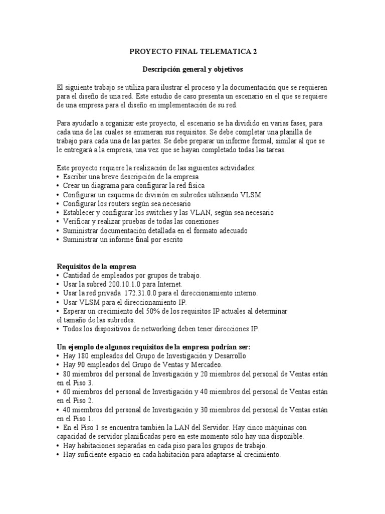 Proyecto Final Telematica 2 | PDF | Dirección IP | Enrutador (Computación)