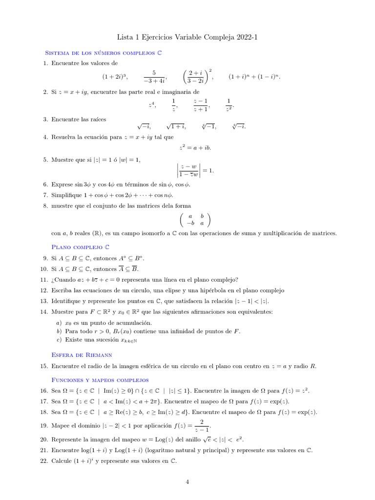 Lista Variable Compleja 20212 20221 | PDF | Número complejo | Función (Matemáticas)