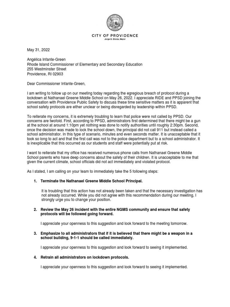 Letter To Commissioner Infante-Green | PDF