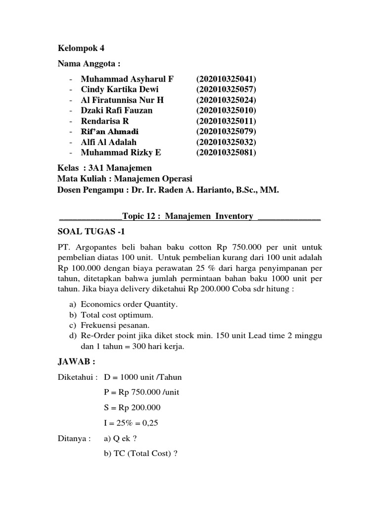 Kelompok 4 - Manajemen 3A1 - Tugas Inventory Management | PDF