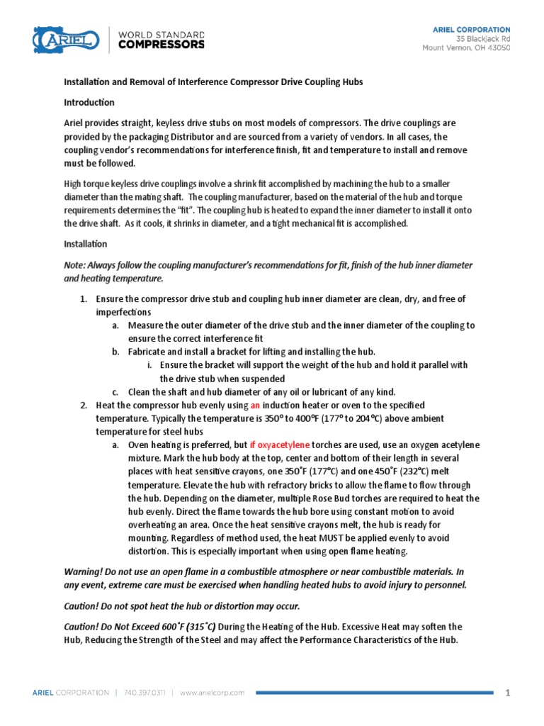 Installation and Removal of Interference Compressor Drive Coupling Hubs ...