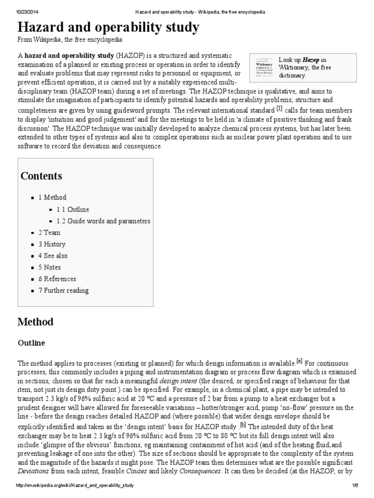 Hazard and Operability Study - Wikipedia, The Free Encyclopedia | PDF ...