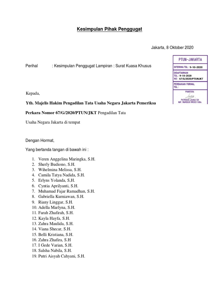 Contoh Kesimpulan Penggugat Ptun | PDF