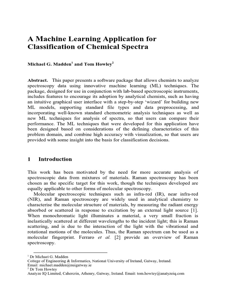 A Machine Learning Application For Classification of Chemical Spectra ...
