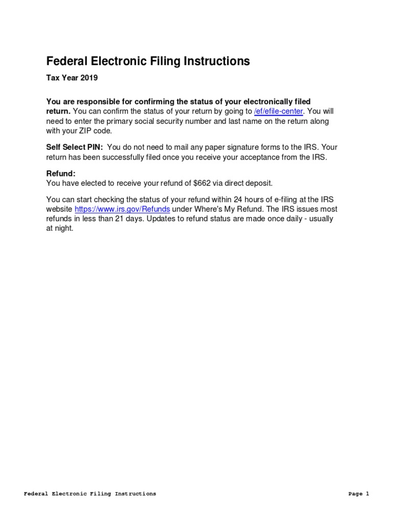 Federal Electronic Filing Instructions: Tax Year 2019 | Download Free ...