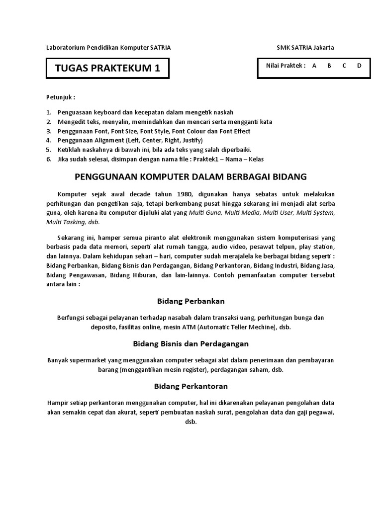 Laboratorium Pendidikan Komputer SATRIA SMK SATRIA Jakarta (Yayang ...