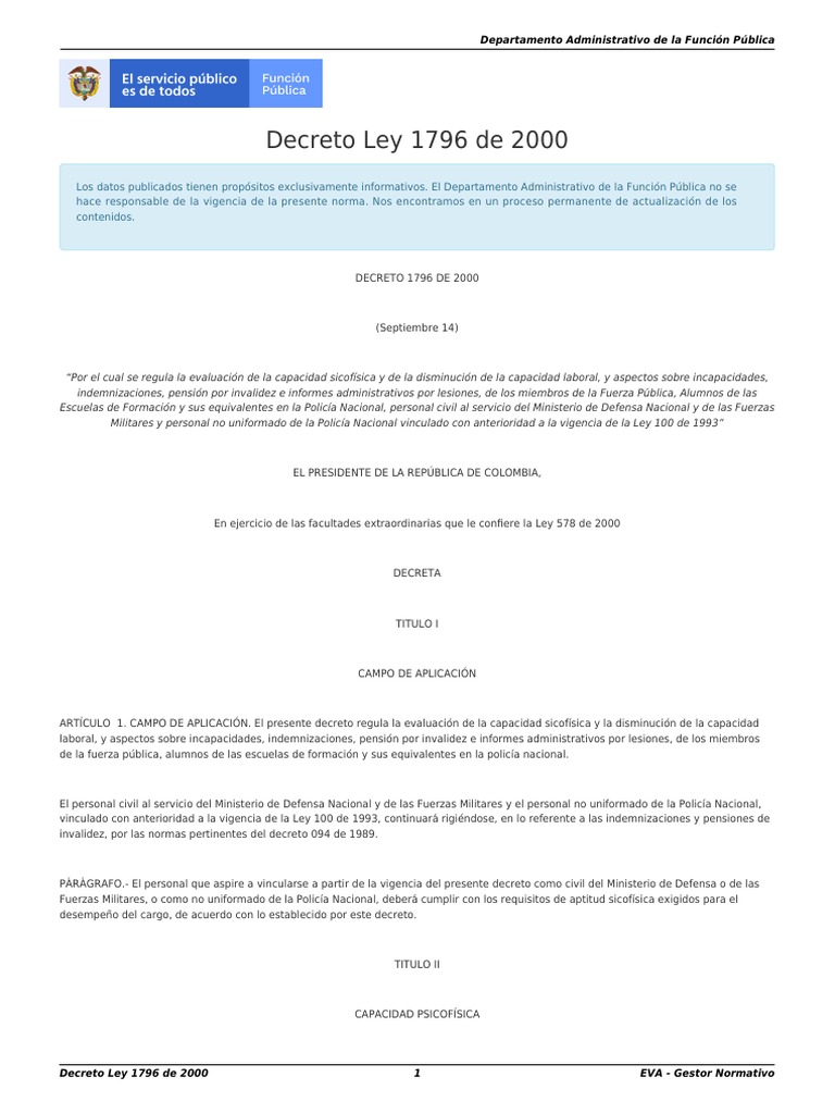 Decreto Ley 1796 de 2000 | PDF | Policía | Pensión