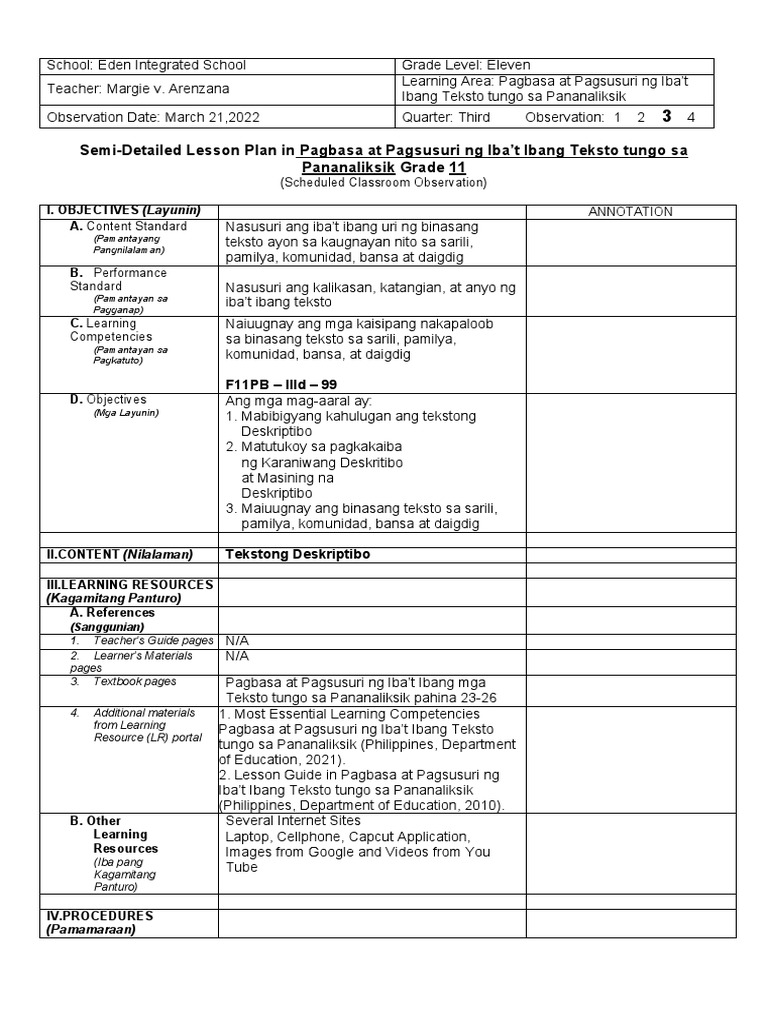 Pagpag - Dll-Video Lesson | PDF