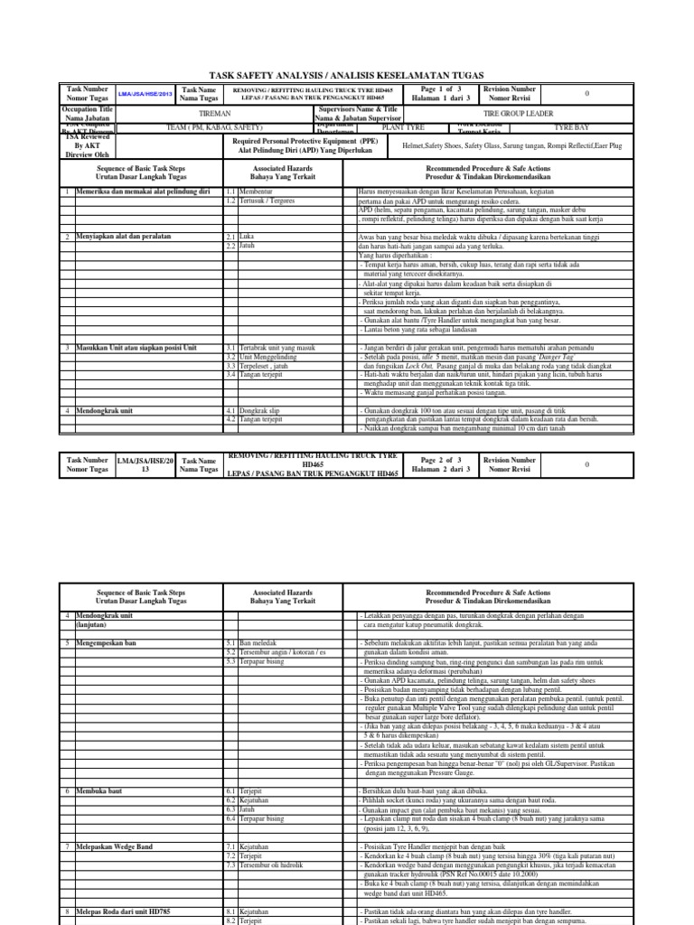 JSA Pergantian Ban DT-1 | PDF