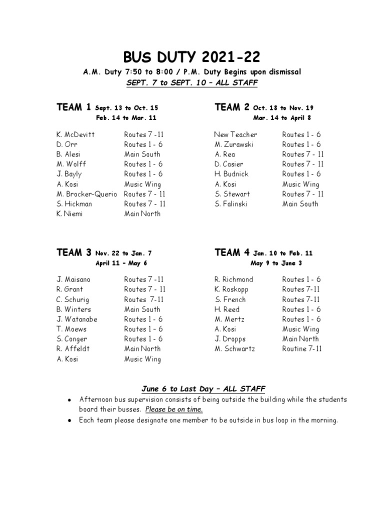 Bus Duty 2021-22 3 | PDF
