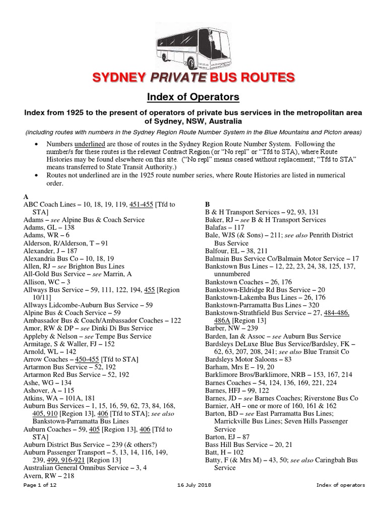 Sydney Bus Routes: Private | PDF | Bus | Transport