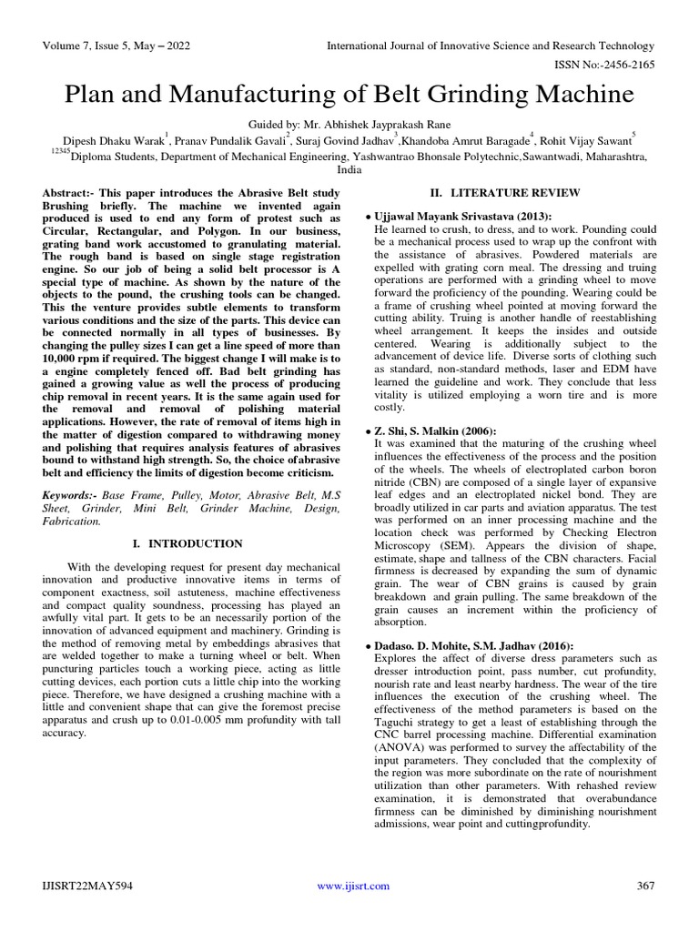 Plan and Manufacturing of Belt Grinding Machine | PDF | Grinding ...