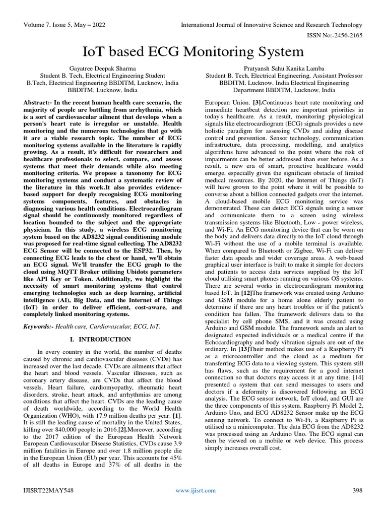 Iot Based Ecg Monitoring System Pdf Electrocardiography Internet