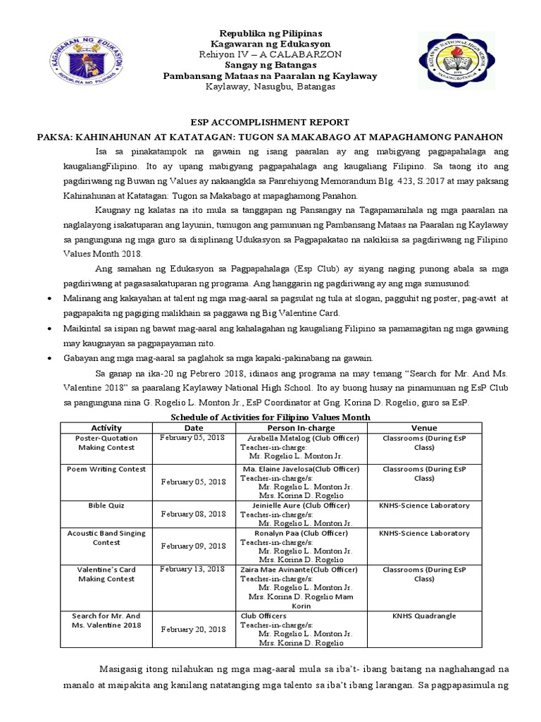 Esp Accomplishment and Narrative Report | PDF
