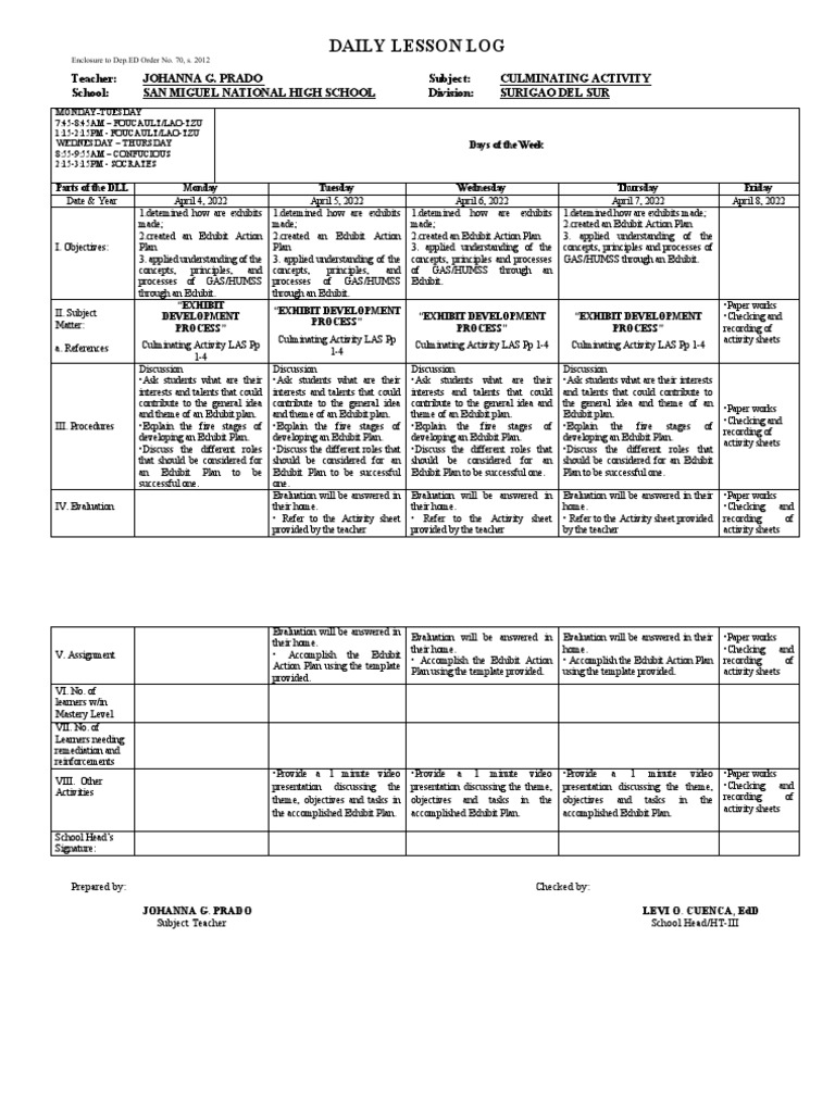 Culminating Activity DLL PDF Pedagogy Teaching