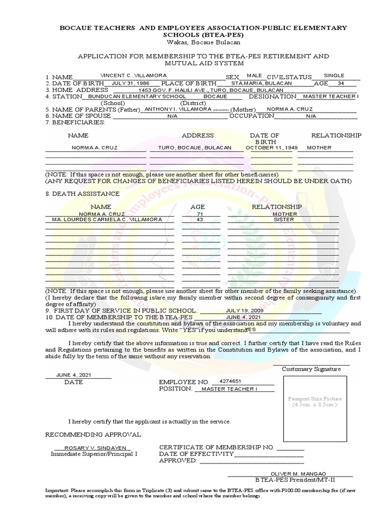 Application Form BTEA PES | PDF | Social Institutions | Government